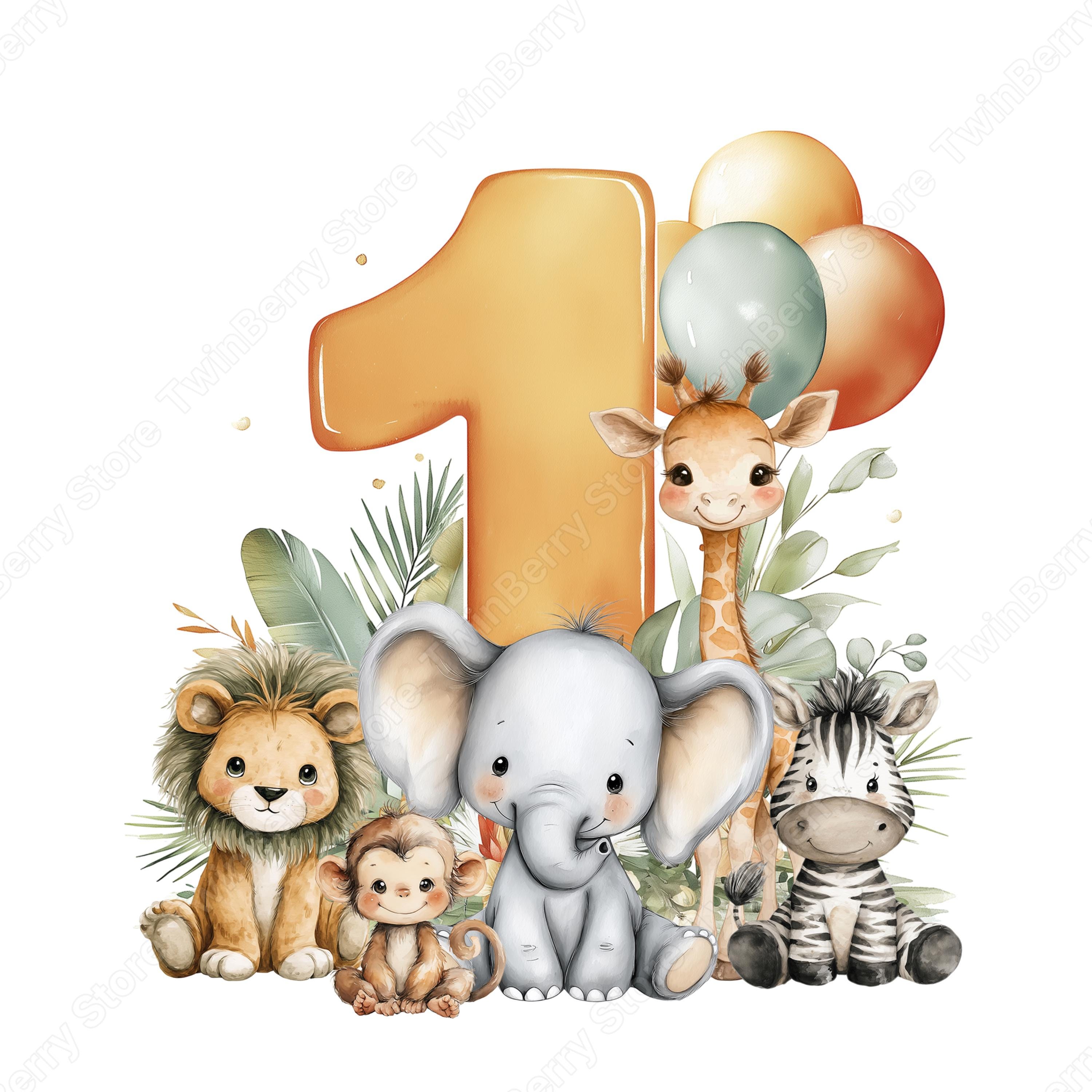 First Birthday PNG, 12 Safari Animals With Number One Clipart Bundle - Etsy