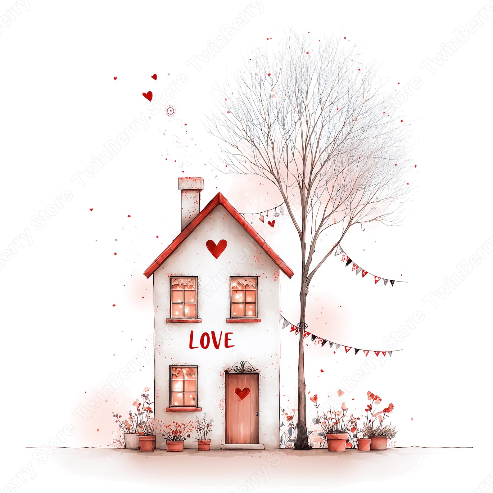 Valentine House Clipart JPG, 25 Romantic Cottages With Pink Hearts ...