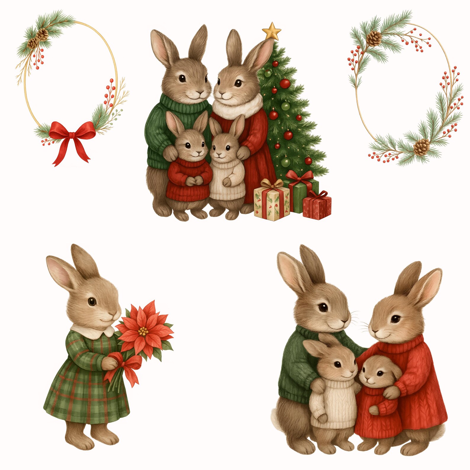 Christmas Bunny Clipart, Watercolor Vintage Holiday Animals (digital ...