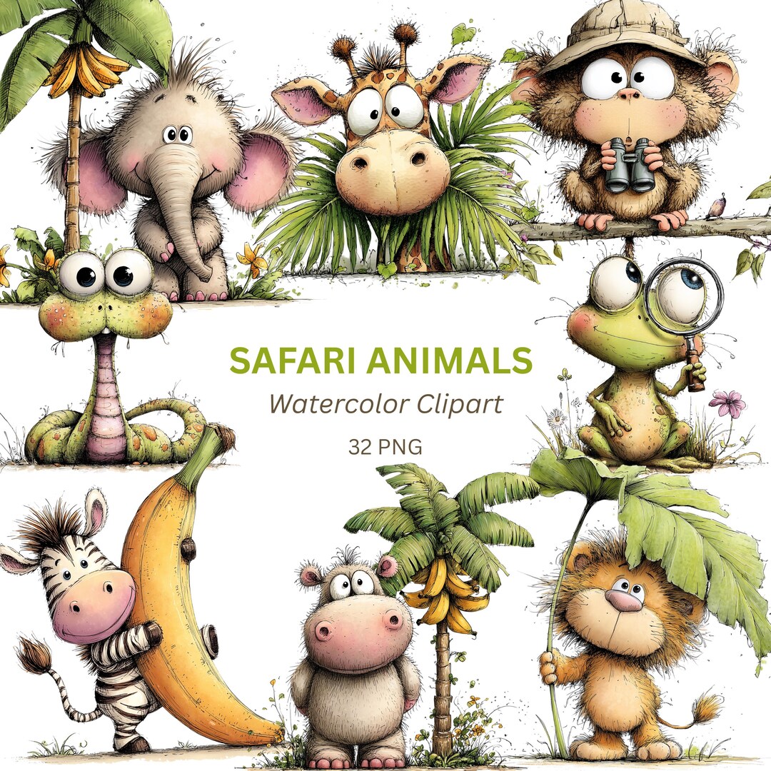 Safari Animals PNG, 32 Whimsical Jungle Clipart Elephant Giraffe Lion ...