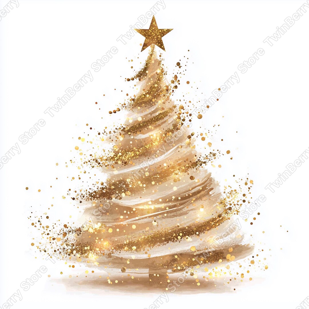 13 Golden Christmas Tree Clipart Bundle, Watercolor Holiday Graphics ...