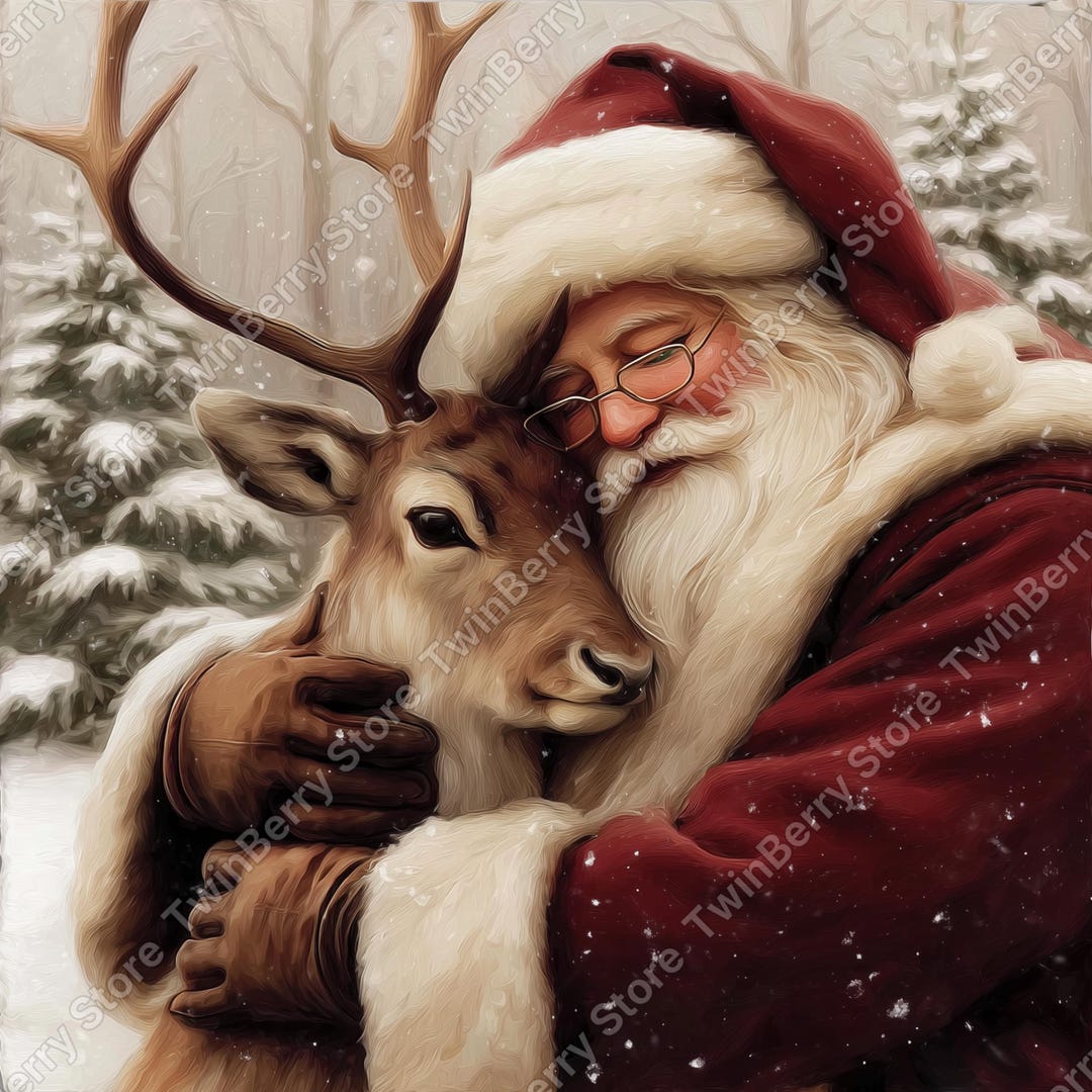 13 Christmas Reindeer and Santa Claus Clipart JPG, Festive Holiday ...