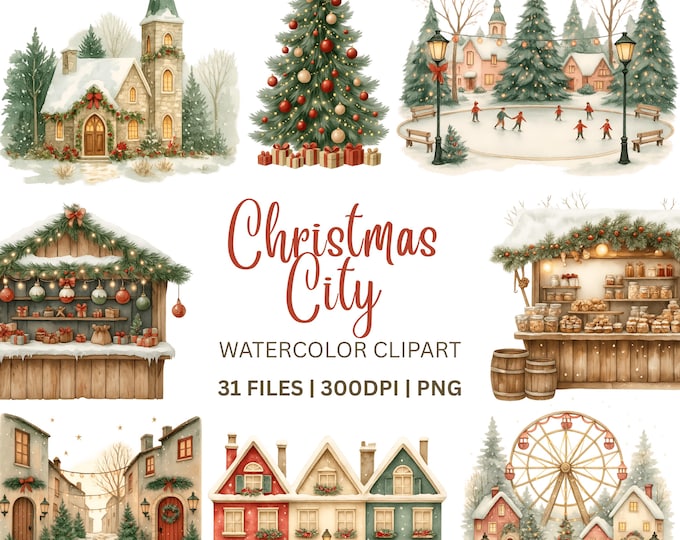 Cute Christmas Bunny Clipart - Watercolor Illustrations for Christmas ...