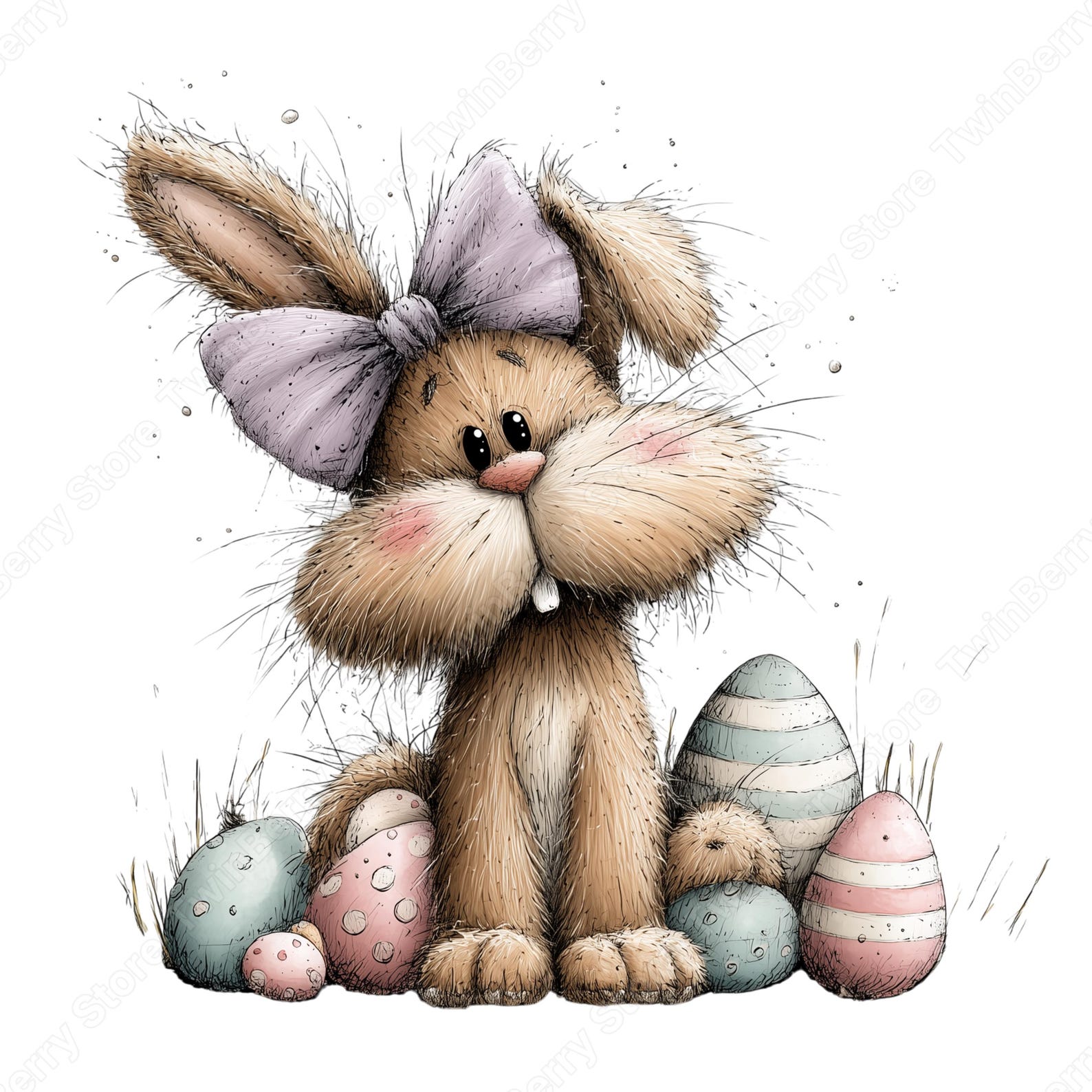 36 Easter Bunny Clipart PNG, Whimsical Fuzzy Bunnies With Eggs Graphics ...