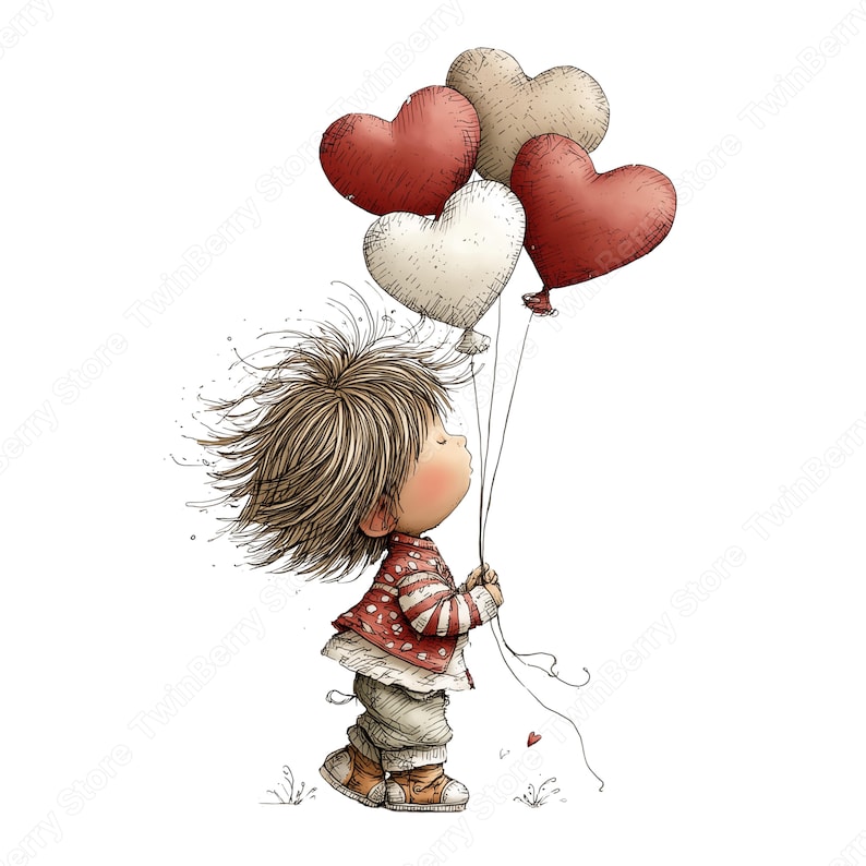 30 Valentine's Day Boy Clipart PNG, Whimsical Little Boy With Hearts ...