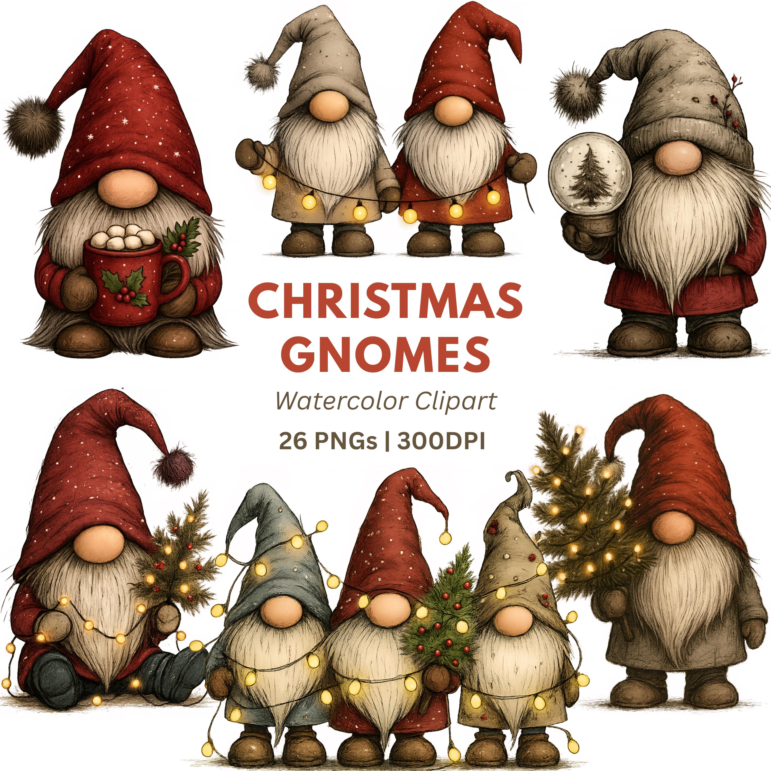 Christmas Gnomes Clipart - Festive Holiday Watercolor Graphics (digital ...
