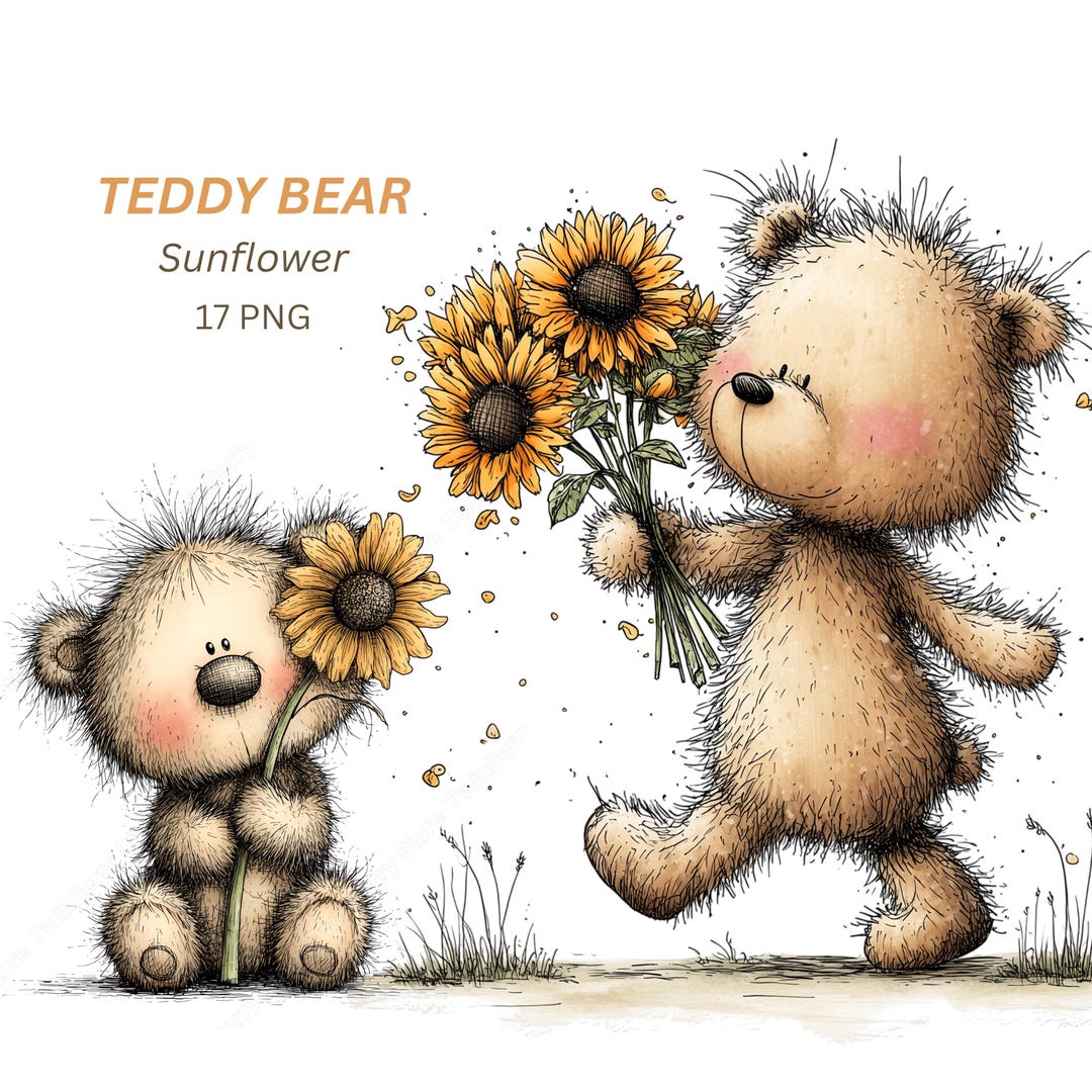 Teddy Bear With Sunflowers PNG, 17 Whimsical Clipart for Summer ...