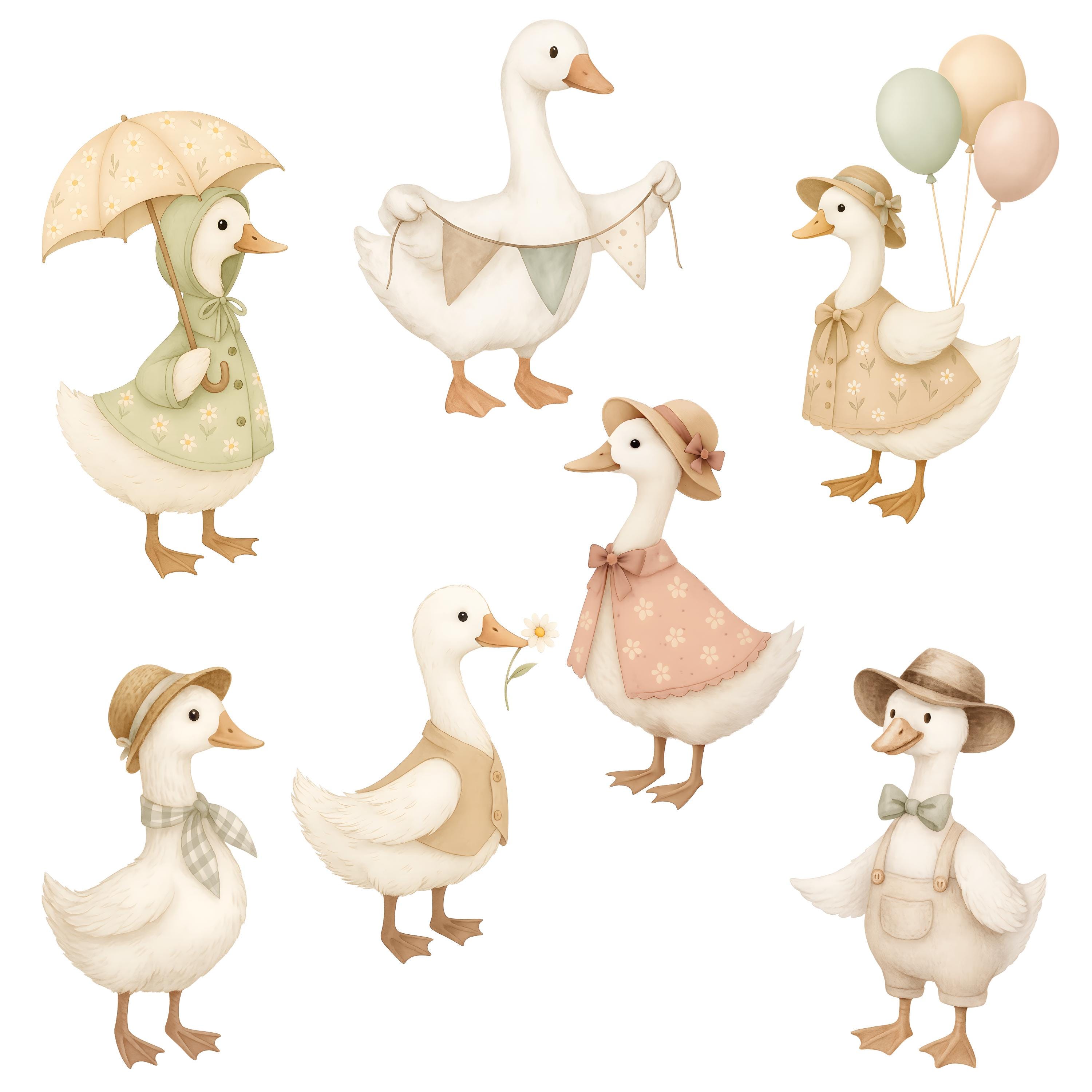 Watercolor Rustic Goose Clipart - 37 Cute Silly Goose PNG - Boho ...
