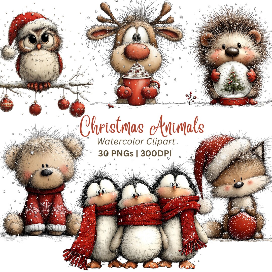 30 Christmas Woodland Animals Clipart PNG, Festive Holiday Animals ...
