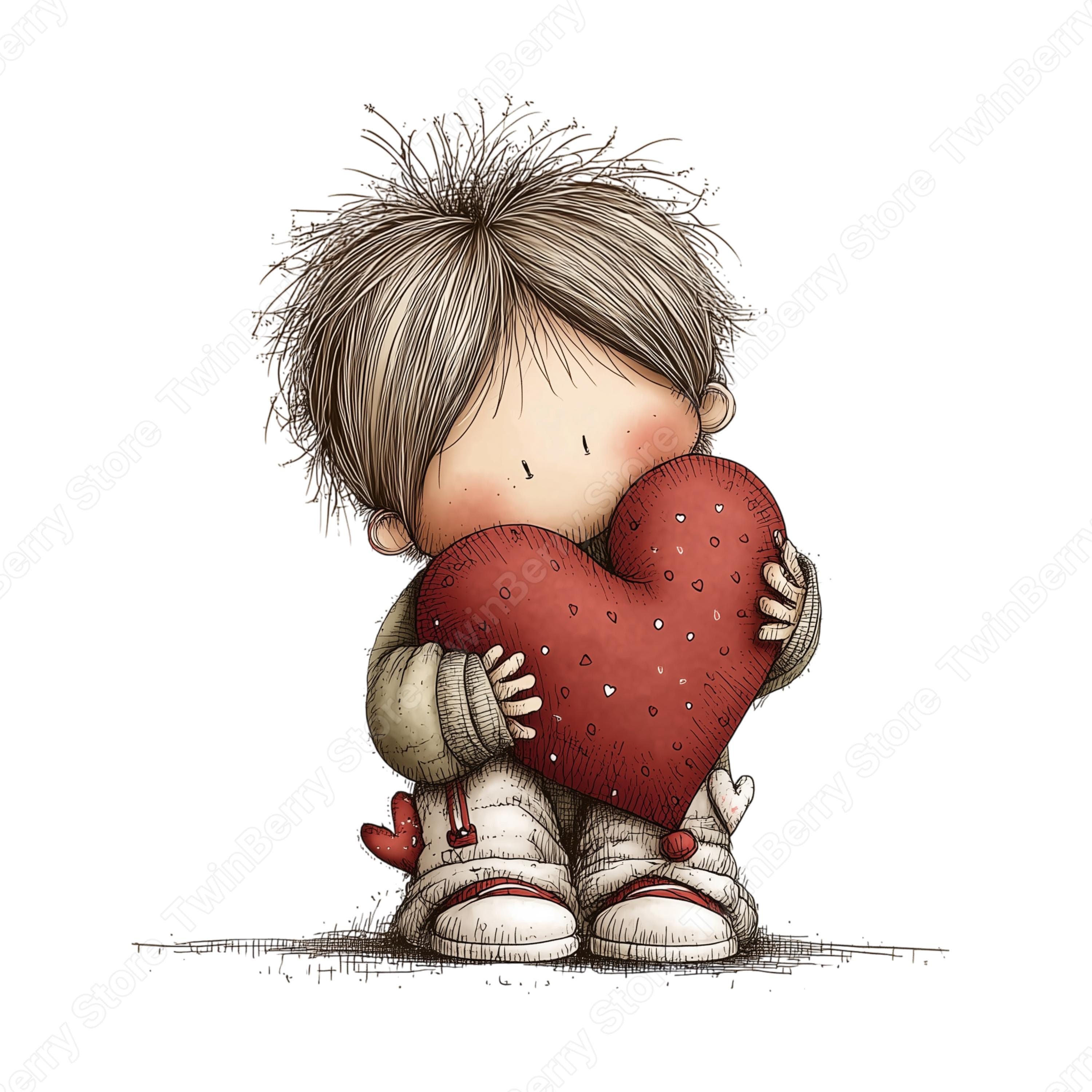 30 Valentine's Day Boy Clipart PNG, Whimsical Little Boy With Hearts ...