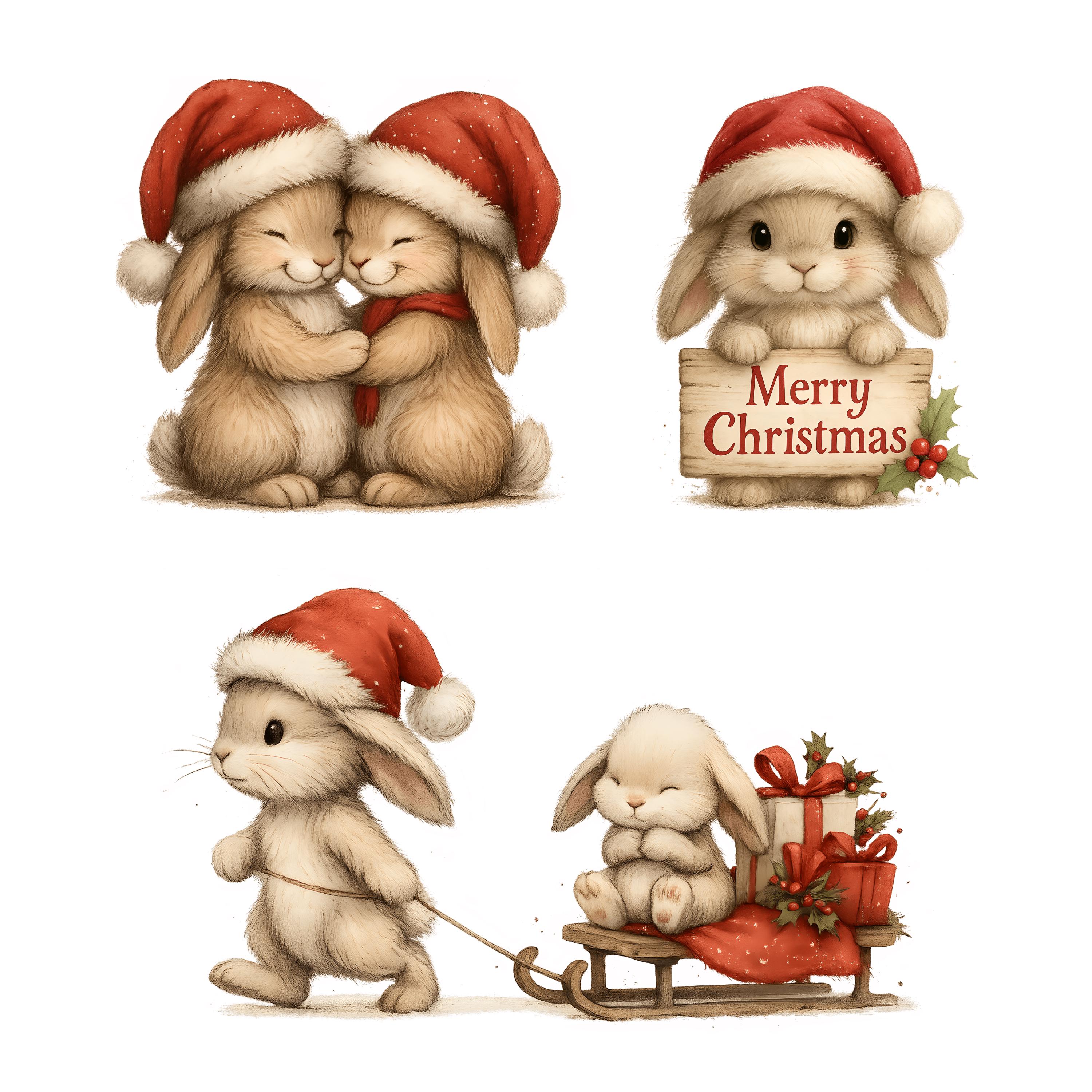 Cute Christmas Bunny Clipart - Watercolor Illustrations for Christmas ...