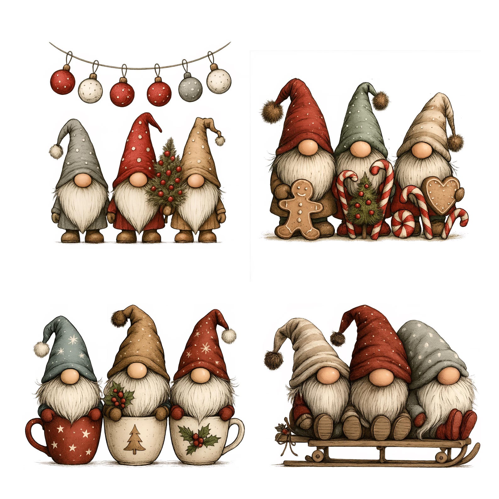 Christmas Gnomes Clipart - Festive Holiday Watercolor Graphics (digital ...