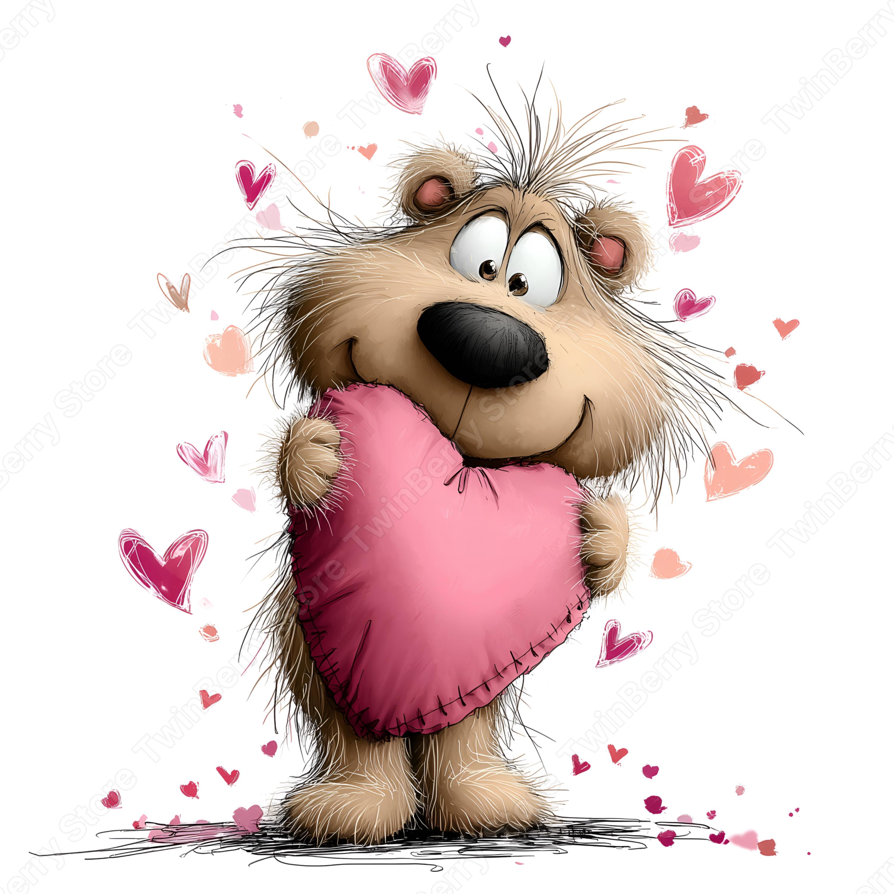 Valentine Animals Clipart JPG, 32 Whimsical Animals With Hearts Love ...