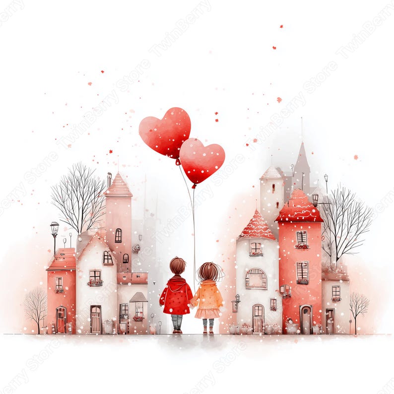 Valentine Couple Clipart JPG, 25 Romantic Scene Illustrations Love ...