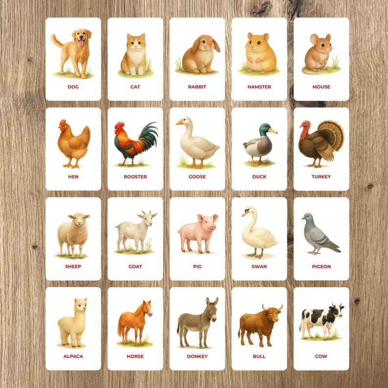 Farm Animal Flashcards for Toddlers - Printable Animals - Montessori ...