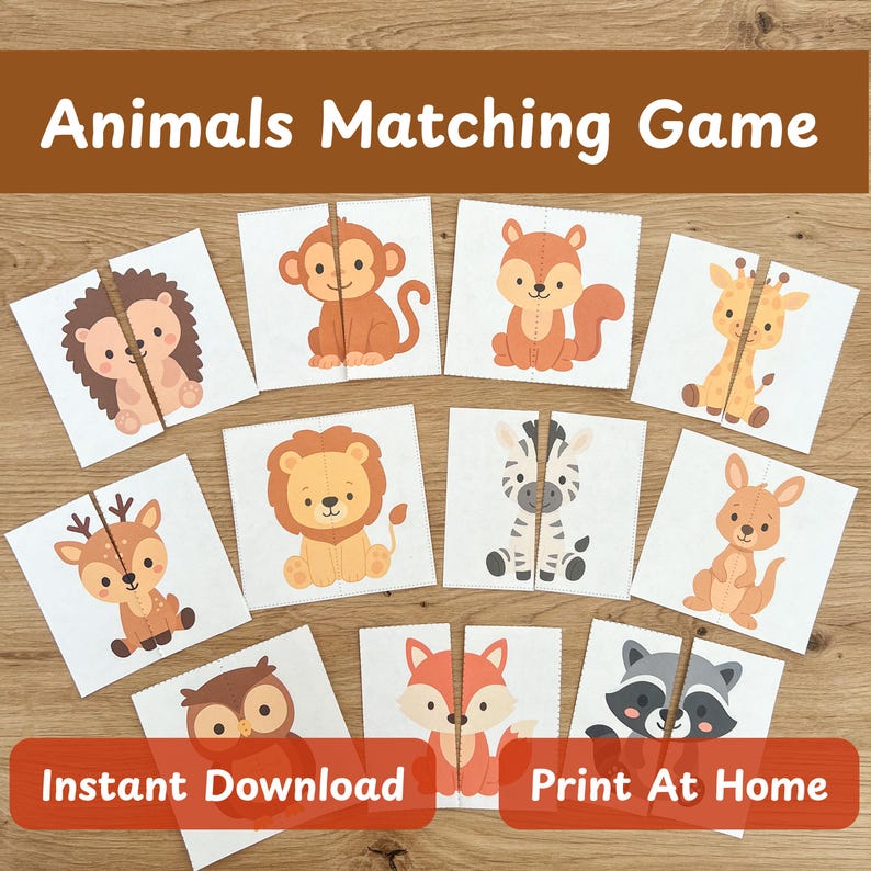 Animal Matching Game Printable for Kids – 36 Animals (farm, Forest, Zoo ...