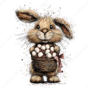 30 Whimsical Easter Bunny Clipart, Fuzzy Rabbits With Spring Eggs PNG ...