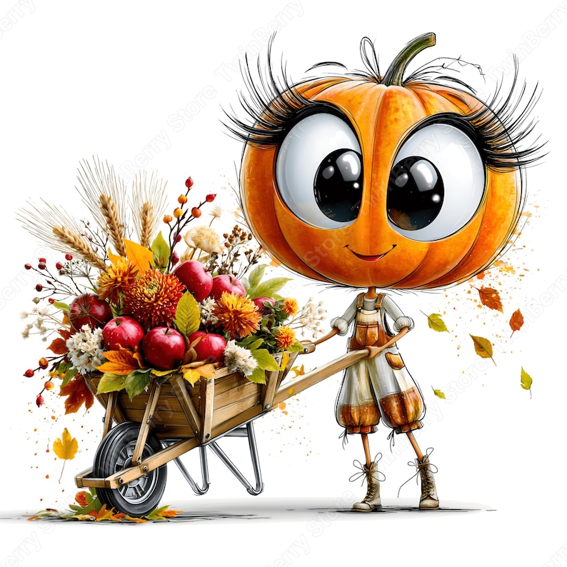 Autumn Pumpkin Clipart PNG, 35 Whimsical Pumpkin Girl Characters With ...