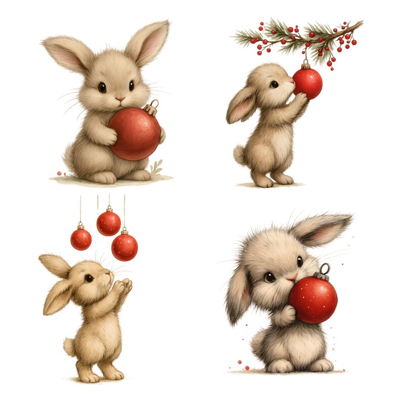 Cute Christmas Bunny Clipart - Watercolor Illustrations for Christmas ...