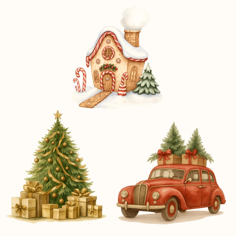 Classic Christmas Clipart Digital Download - Watercolor PNG Bundle ...