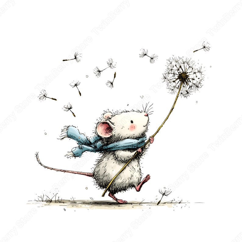 Dandelion Mouse PNG, 25 Tiny Mouse With Seeds Make a Wish Clipart for ...