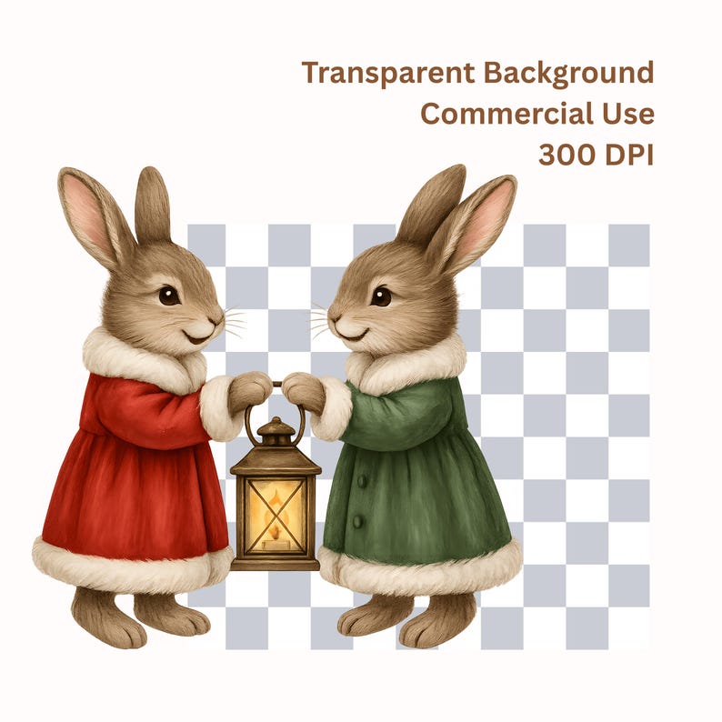 Christmas Bunny Clipart, Watercolor Vintage Holiday Animals (digital ...
