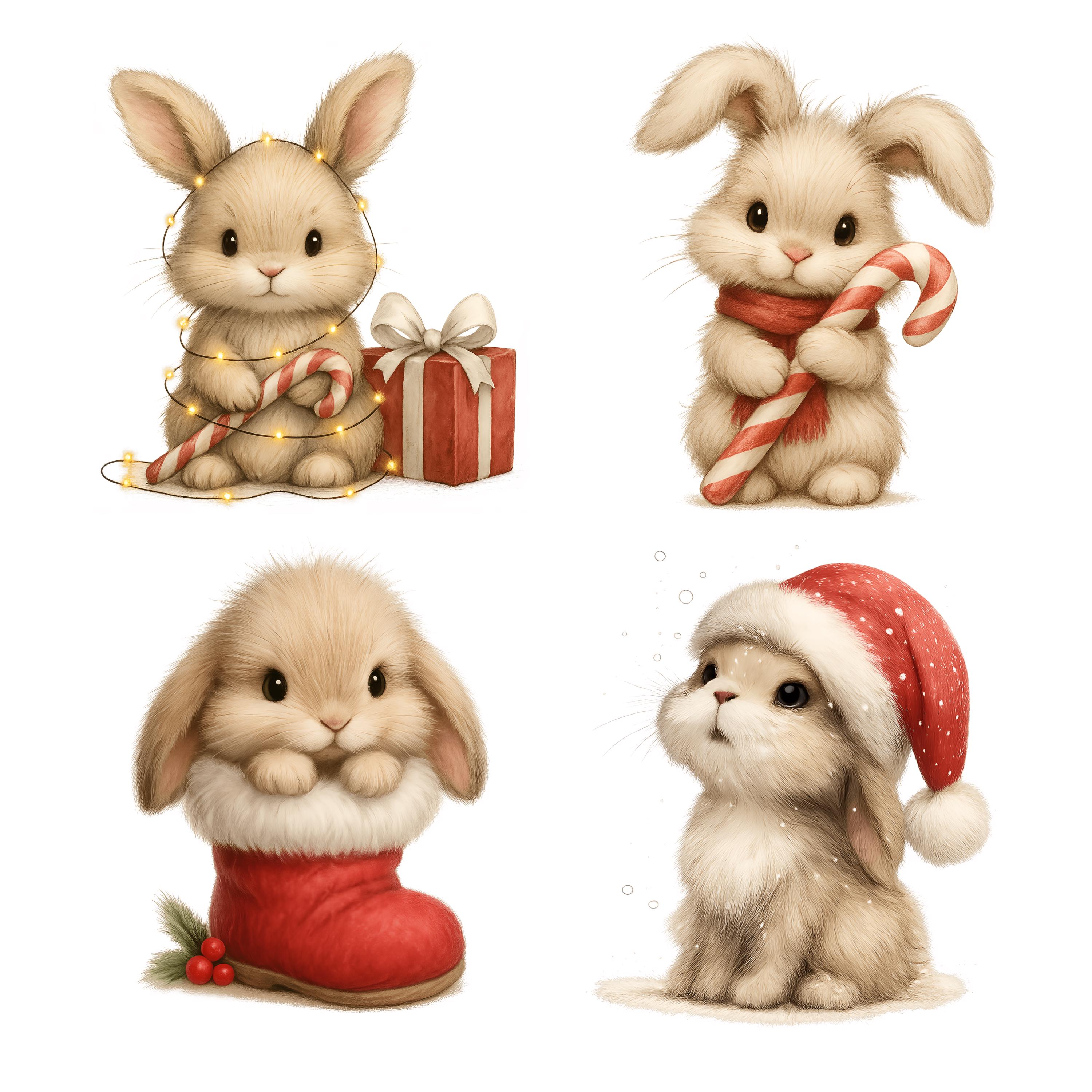Cute Christmas Bunny Clipart - Watercolor Illustrations for Christmas ...