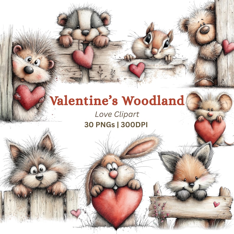 Valentine Woodland Animals Clipart PNG, Whimsical Forest Creatures With ...