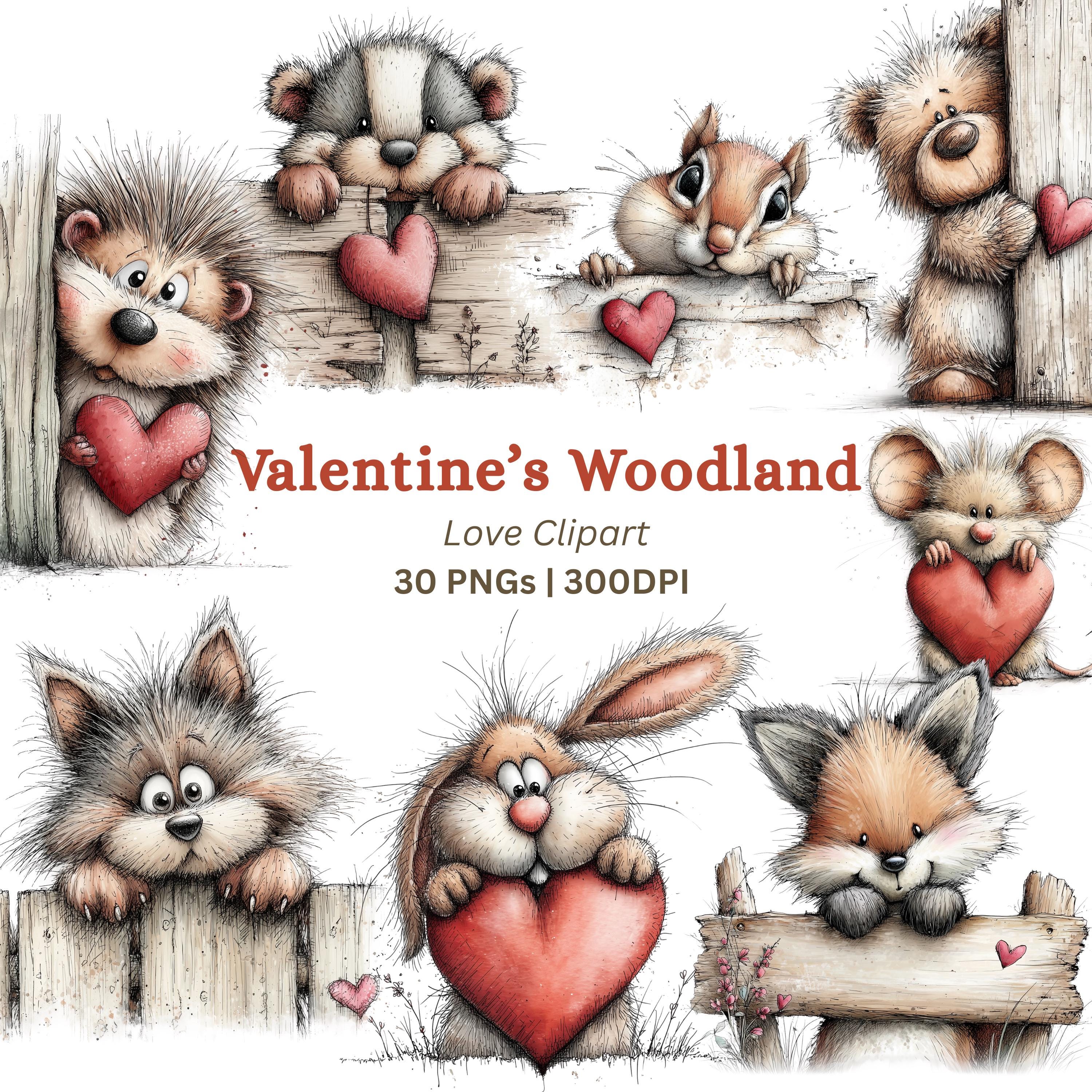 Valentine Woodland Animals Clipart PNG, Whimsical Forest Creatures With ...