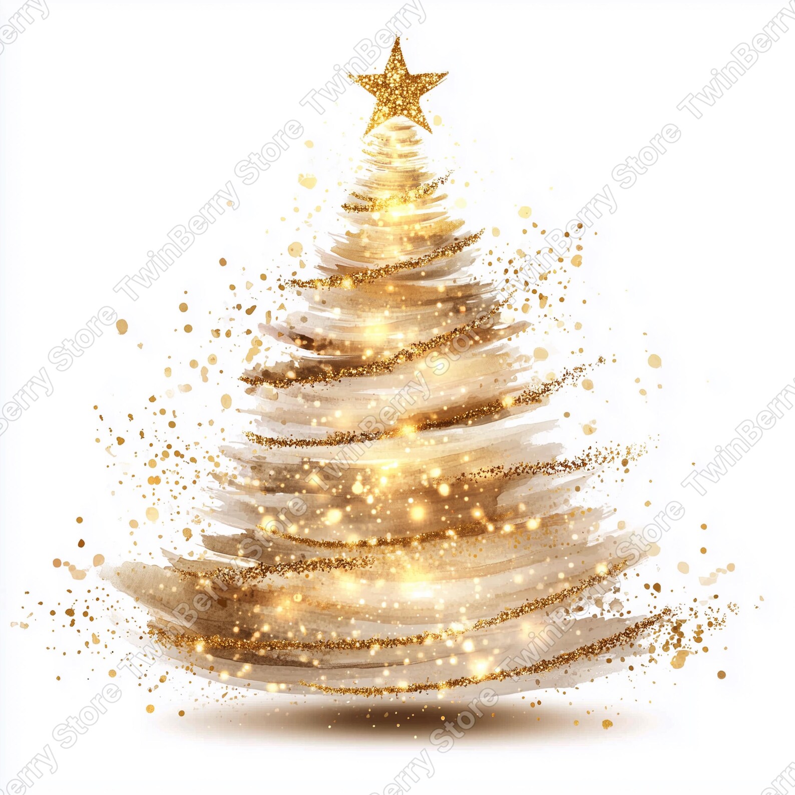 13 Golden Christmas Tree Clipart Bundle, Watercolor Holiday Graphics ...