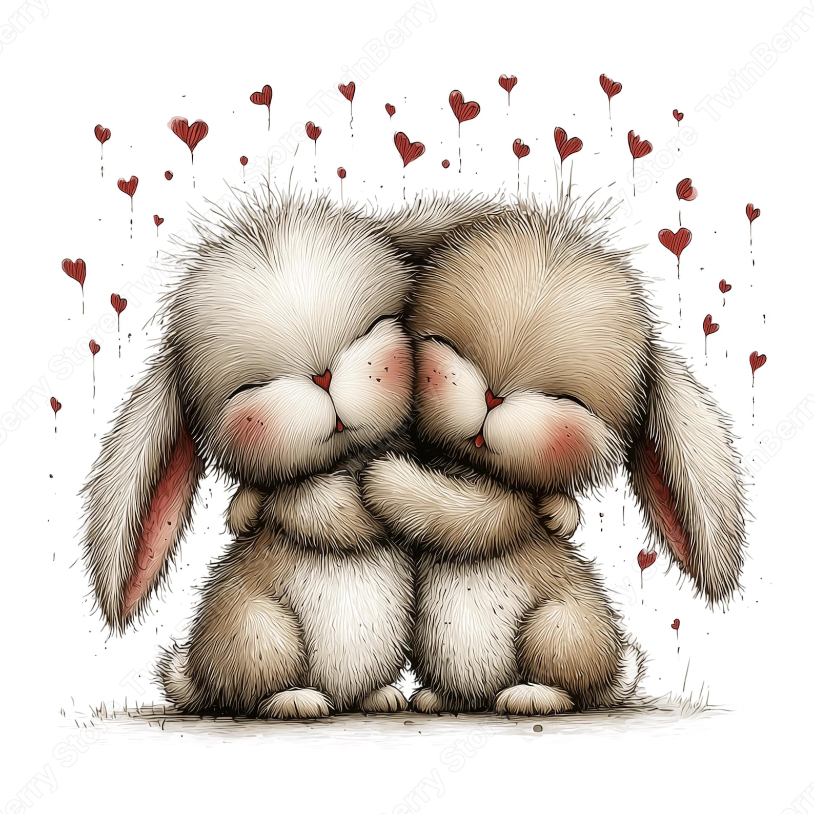 25 Valentine's Day Bunnies Clipart, Whimsical Fuzzy Rabbits With Hearts ...