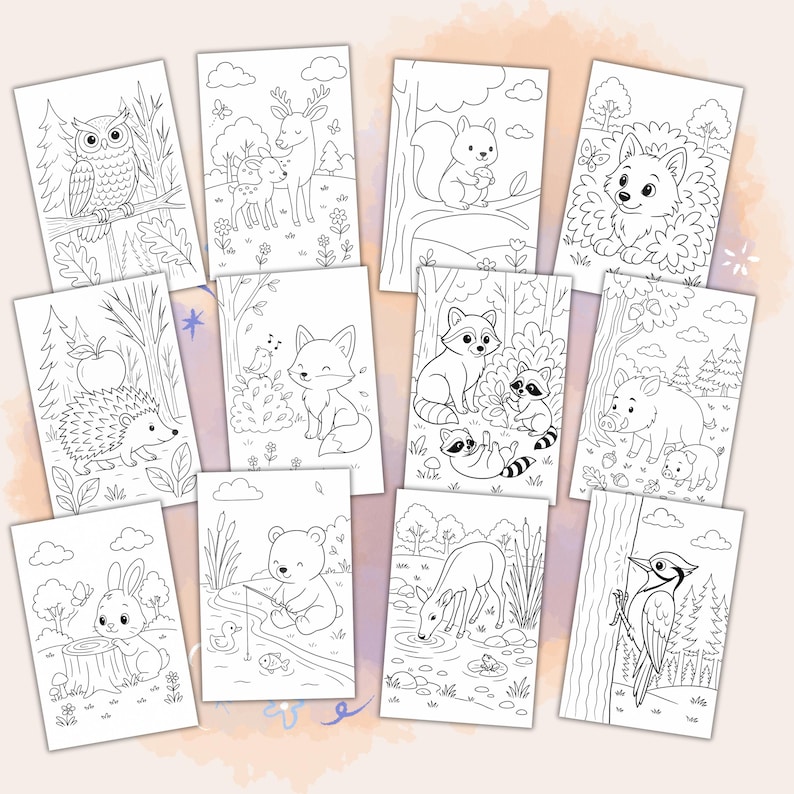 12 Forest Animals Coloring Pages for Kids - Woodland Theme Printable ...