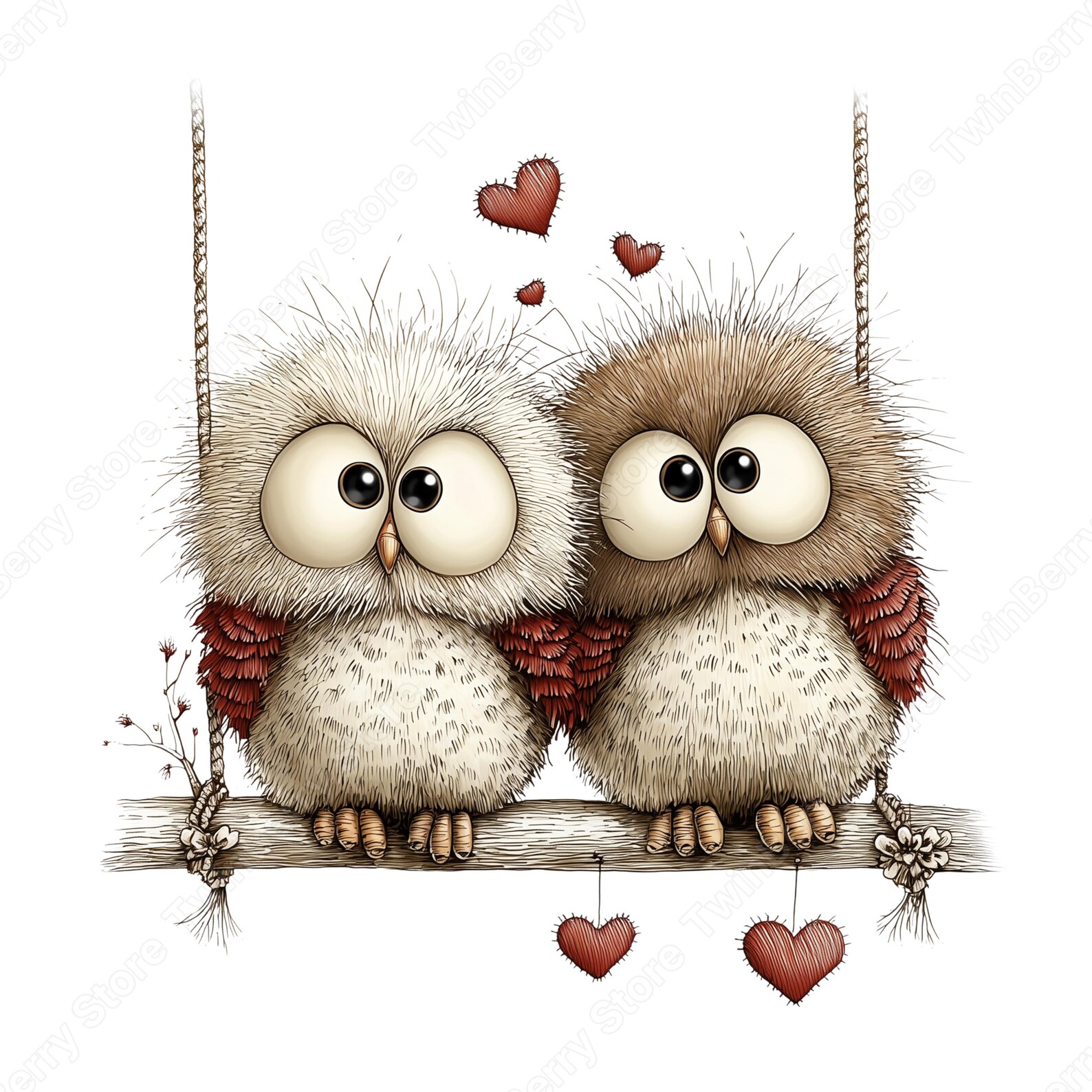 34 Whimsical Valentine Owls Clipart PNG, Romantic Owl Couples With ...