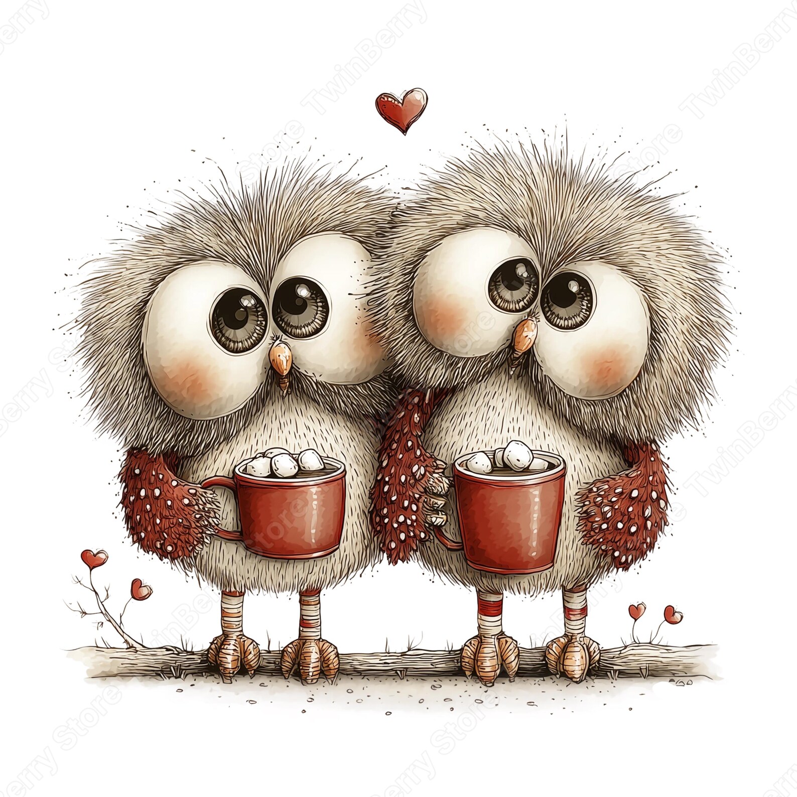 34 Whimsical Valentine Owls Clipart PNG, Romantic Owl Couples With ...