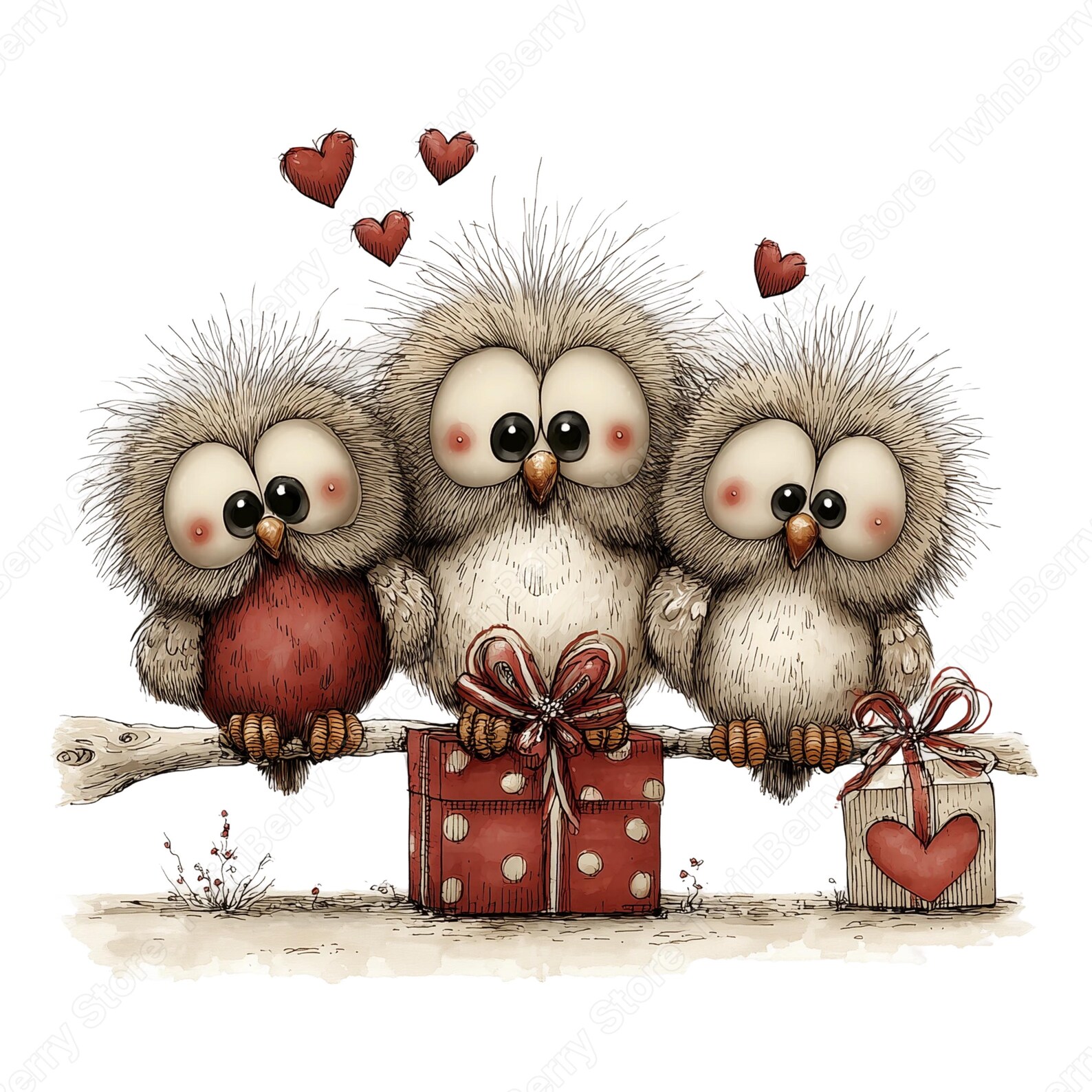 34 Whimsical Valentine Owls Clipart PNG, Romantic Owl Couples With ...