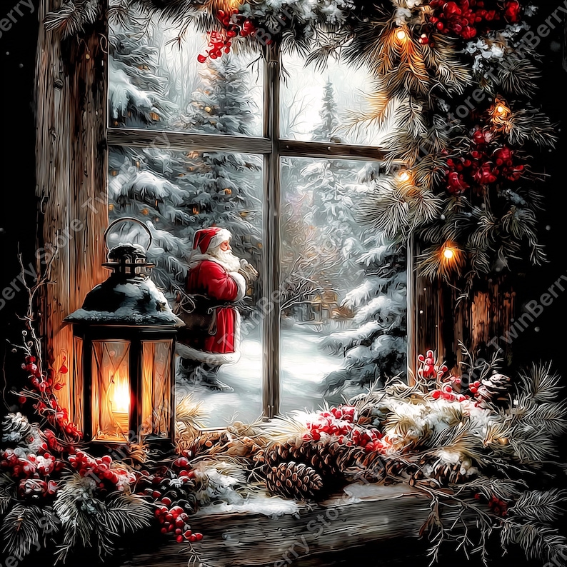 Watercolor Christmas Window Clipart, Vintage Winter Scene (digital ...