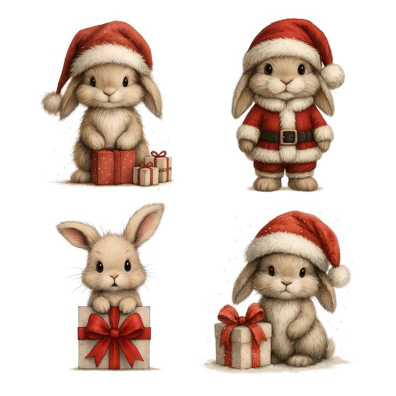 Cute Christmas Bunny Clipart - Watercolor Illustrations for Christmas ...
