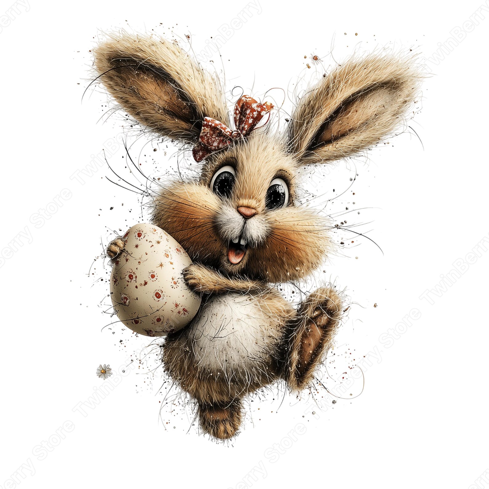30 Whimsical Easter Bunny Clipart, Fuzzy Rabbits With Spring Eggs PNG ...