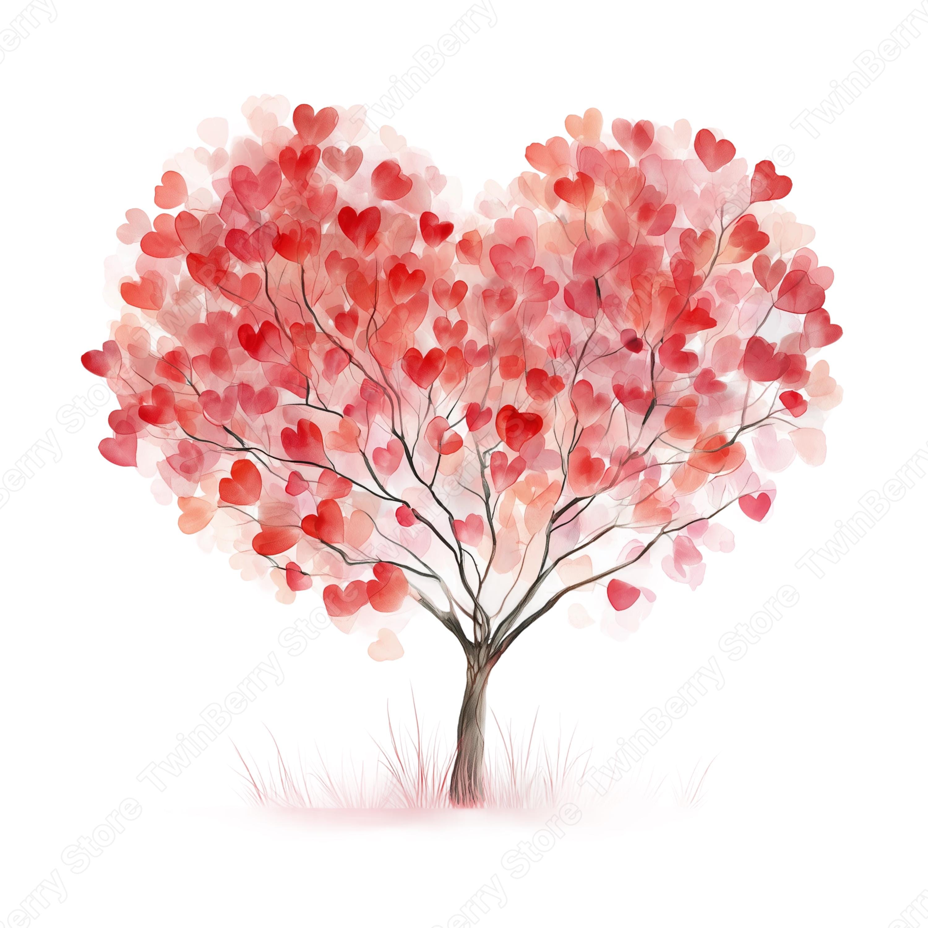 17 Watercolor Heart Tree Clipart PNG, Romantic Valentine Trees With ...