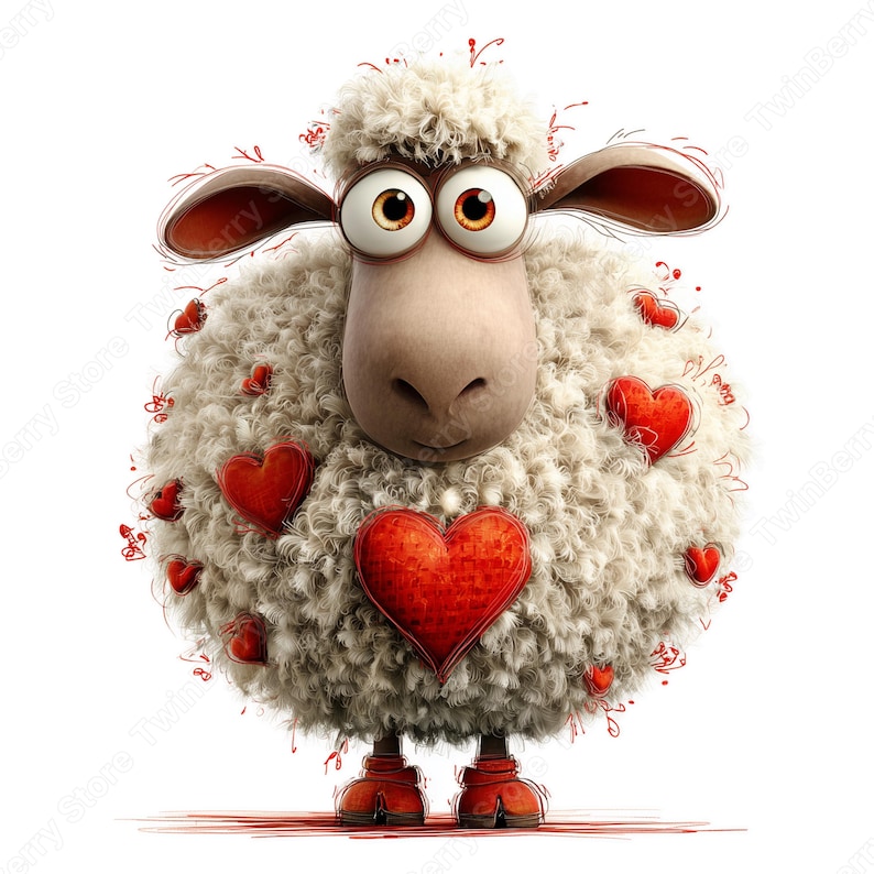 Valentine Clipart JPG, 37 Funny Sheep With Hearts Cartoon Graphics ...