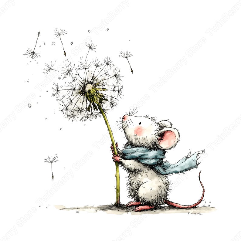 Dandelion Mouse PNG, 25 Tiny Mouse With Seeds Make a Wish Clipart for ...