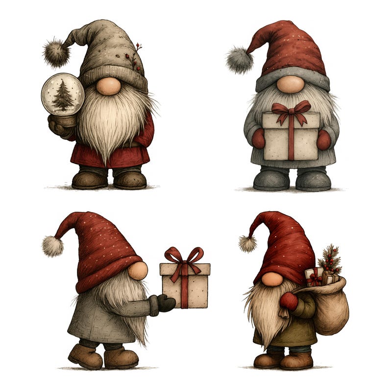 Christmas Gnomes Clipart - Festive Holiday Watercolor Graphics (digital ...