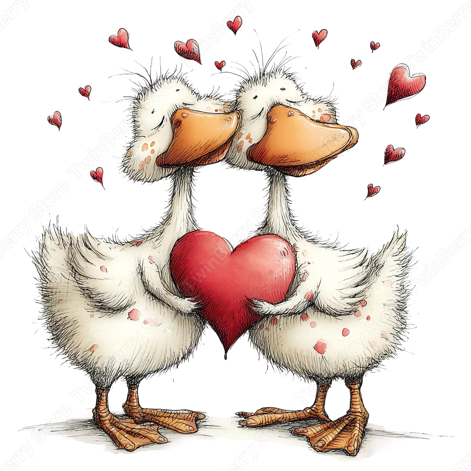 26 Valentine Goose Clipart PNG, Whimsical Love Geese Couples With ...