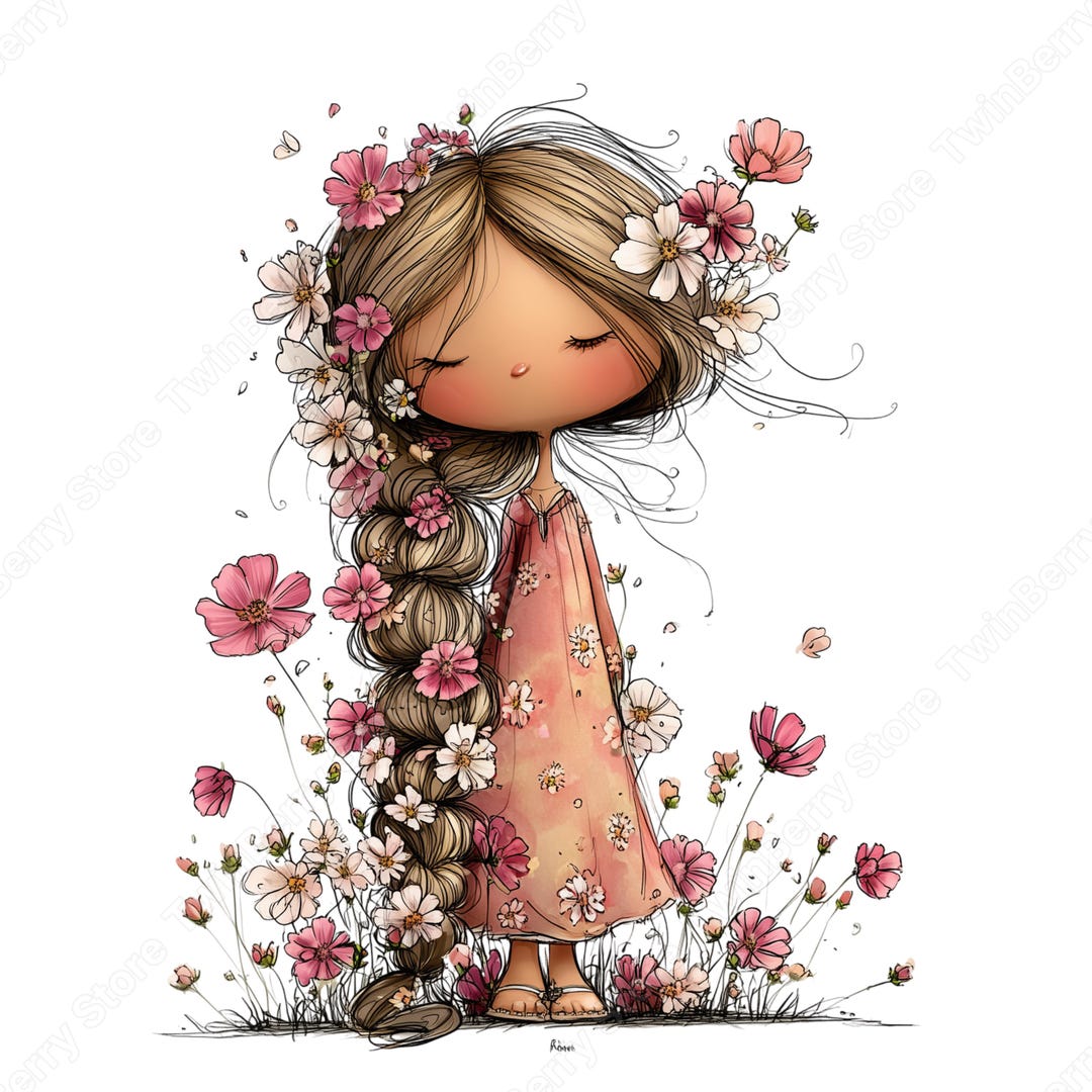 Spring Clipart PNG, 30 Whimsical Girl With Flowers Graphics Bundle - Etsy