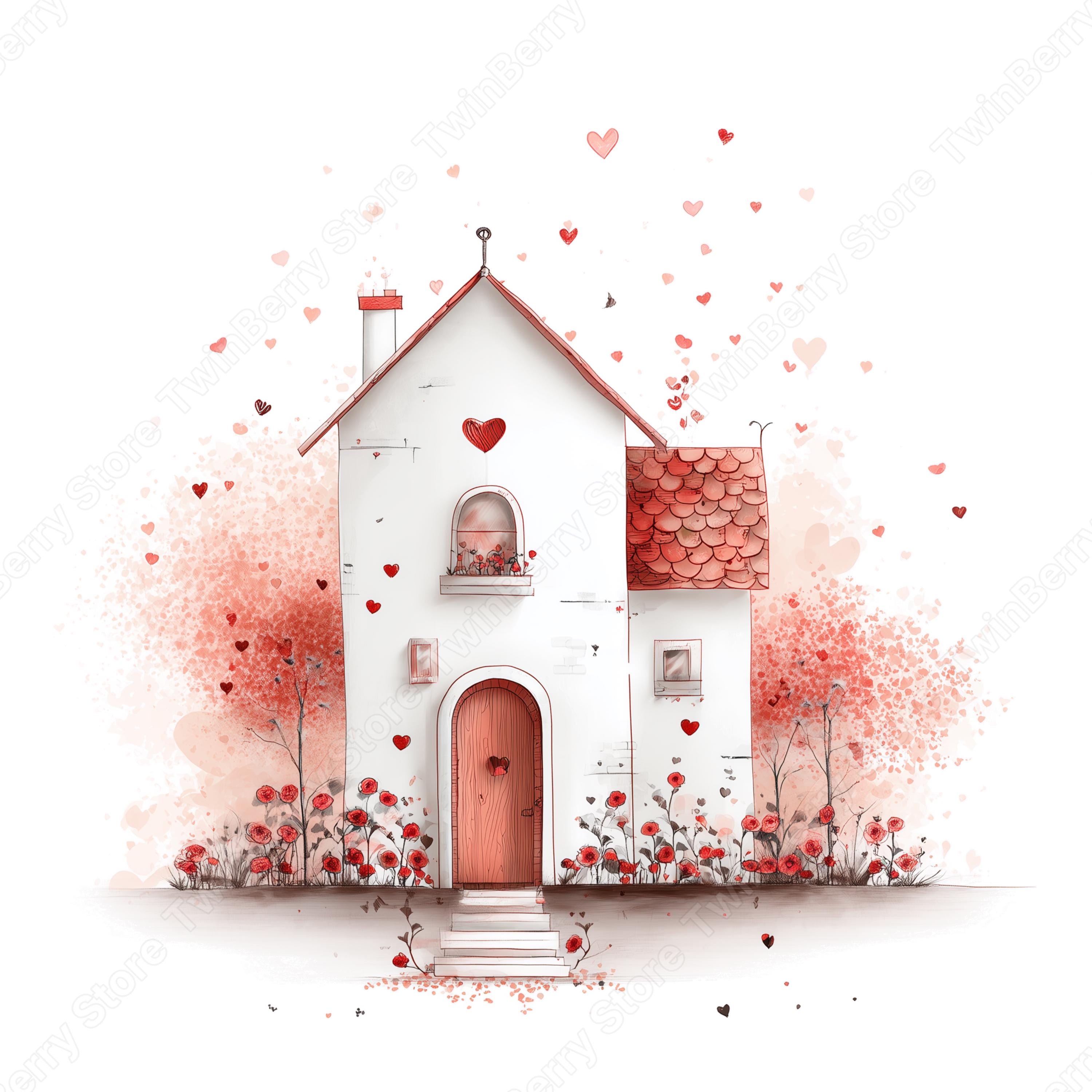 Valentine House Clipart JPG, 25 Romantic Cottages With Pink Hearts ...