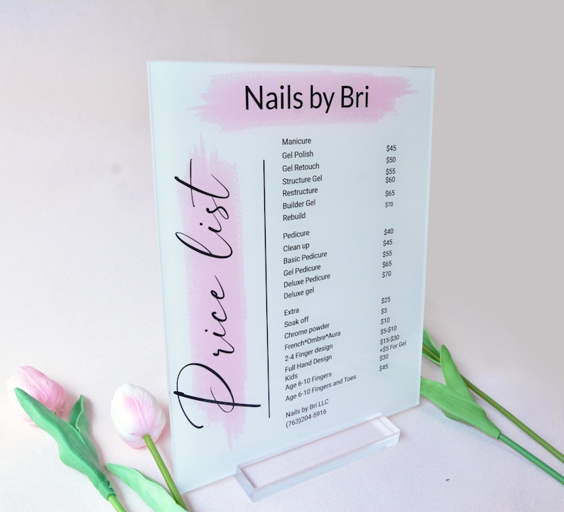 Custom Acrylic Price List Sign | Professional Menu & Service Board for ...