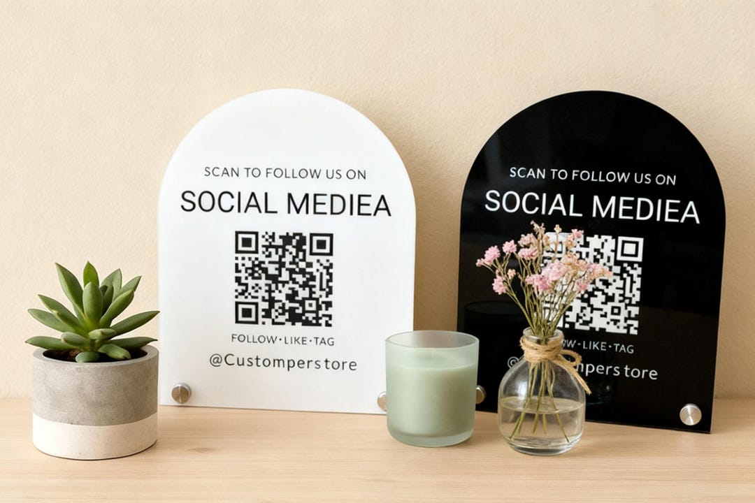 Arched QR Code Social Media Sign – Custom Acrylic Business Display (6x7 ...
