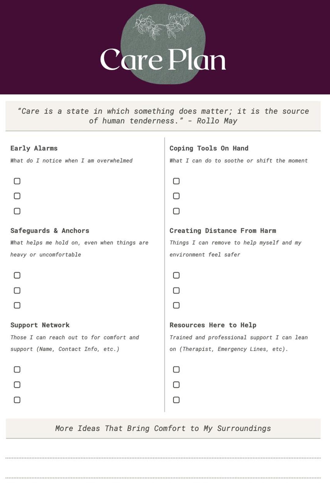 Digital Care Plan | Fillable Safety Plan Alternative | Therapist ...
