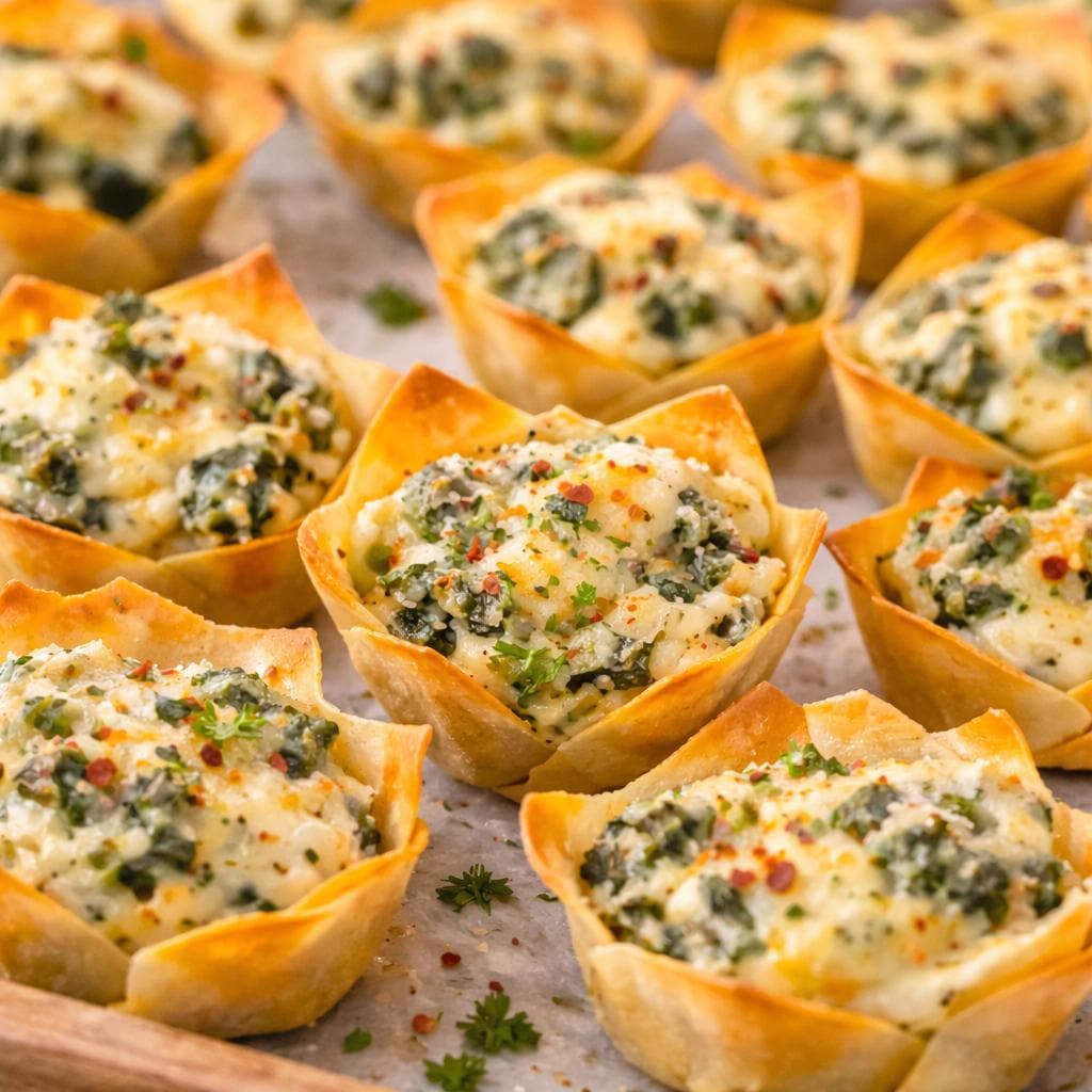 Crispy Spinach Artichoke Wonton Cups Recipe Card PDF – Cheesy Party ...