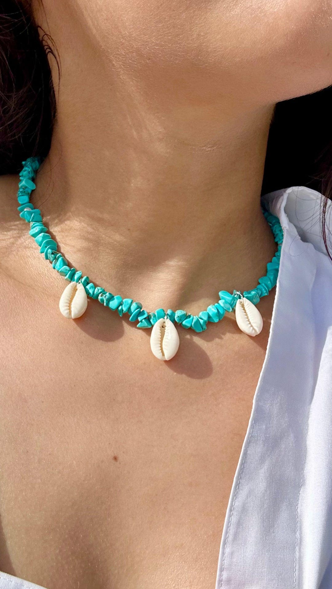 Collar de conchas turquesas - Etsy España